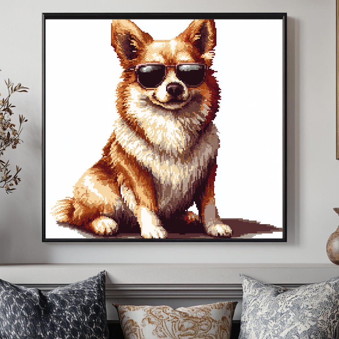 16 Bit Pixel Art Retro Dog Print for Game Room Video Game Art Pet Funny ...