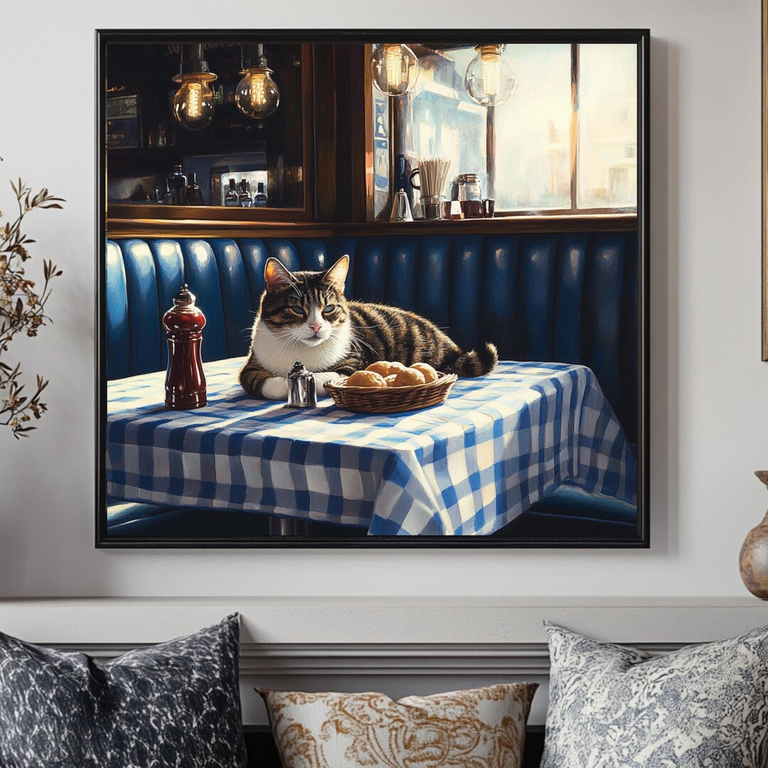 Retro Diner Cat Art Print: Calico Kitten, Moody Restaurant Scene ...