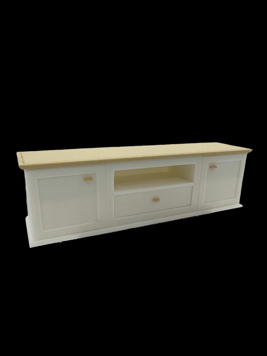 Miniature TV Stand – White With Wood Color Accents | 112, 118, 124 ...