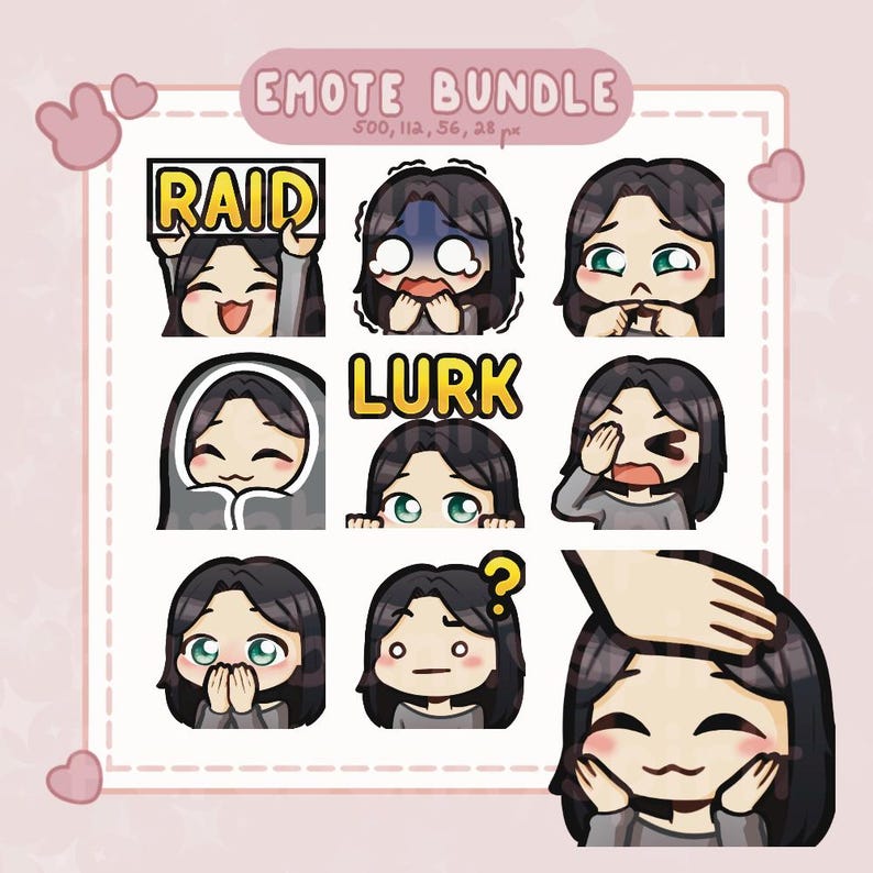 Chibi Twitch Emotes: Black Hair Girl Pack (9) - Instant Download - Etsy