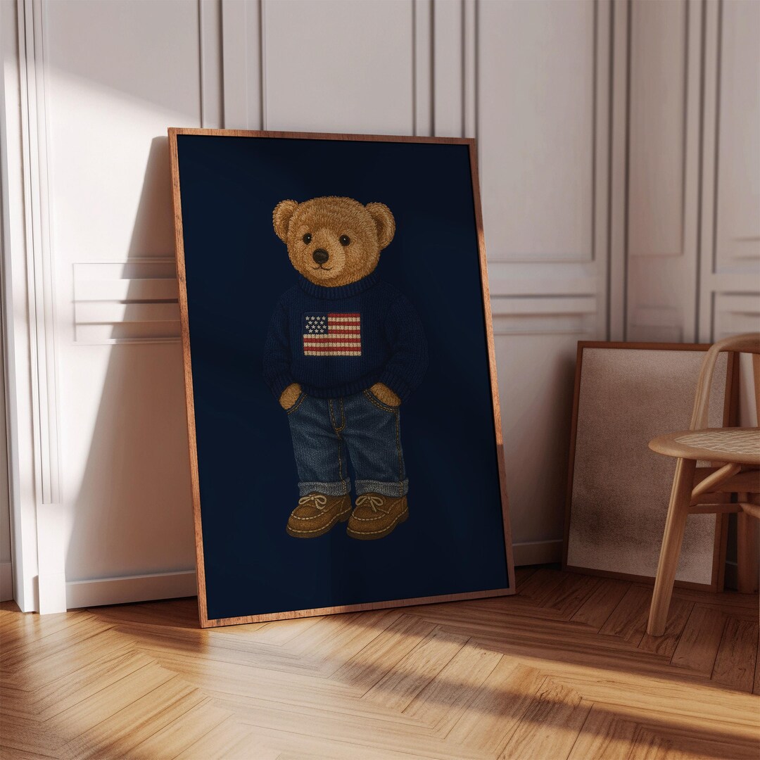 Polo Bear Poster, American Print, Blue Polo Bear Poster Polo Bear Wall ...