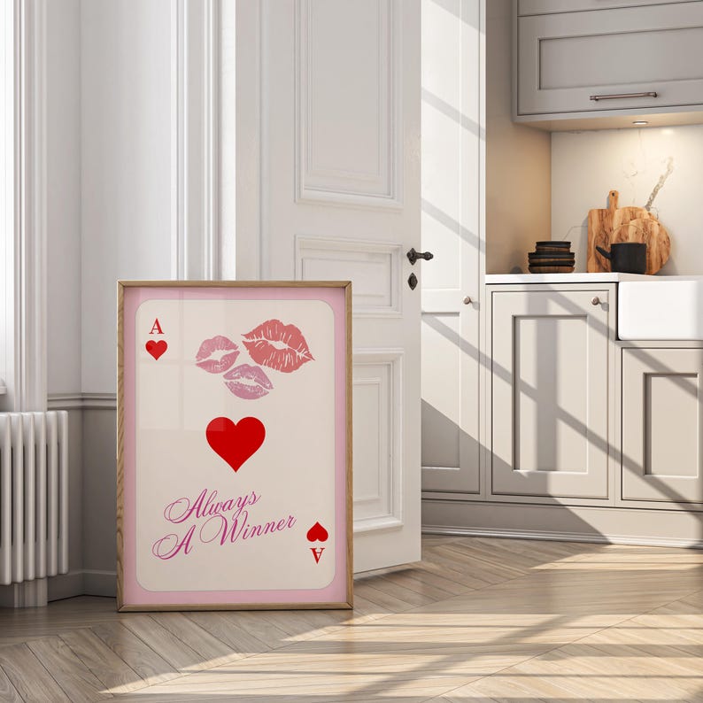 Ace of Hearts Poster, Pink Lips Y2K Art, Coquette Room Decor - Etsy UK