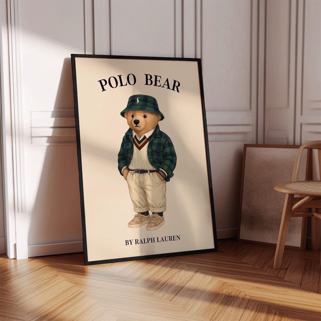 Polo Bear Wall Art, Bear Poster, Fashion Poster, Vintage Fashion ...