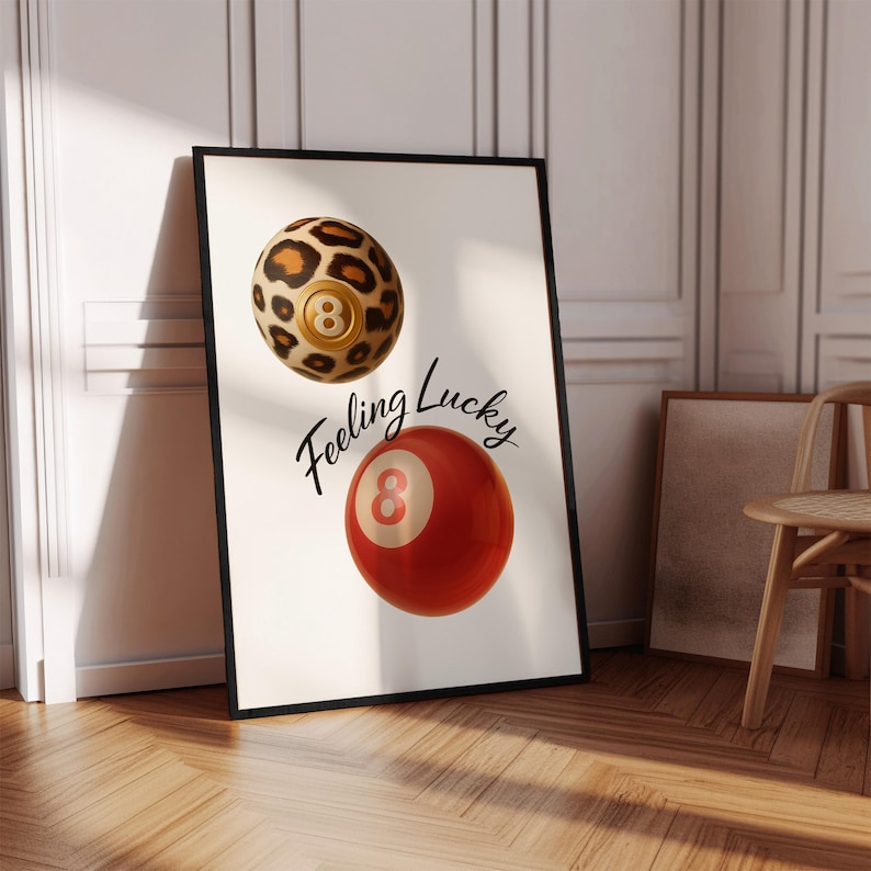 Leopard & Red 8 Ball Art Print, Retro Billiards Decor (digital Download ...
