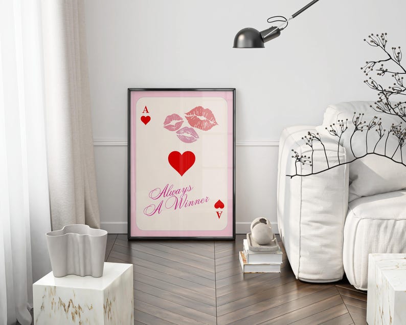 Ace of Hearts Poster, Pink Lips Y2K Art, Coquette Room Decor - Etsy UK