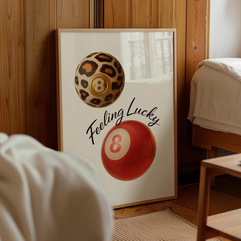 Leopard & Red 8 Ball Art Print, Retro Billiards Decor (digital Download ...