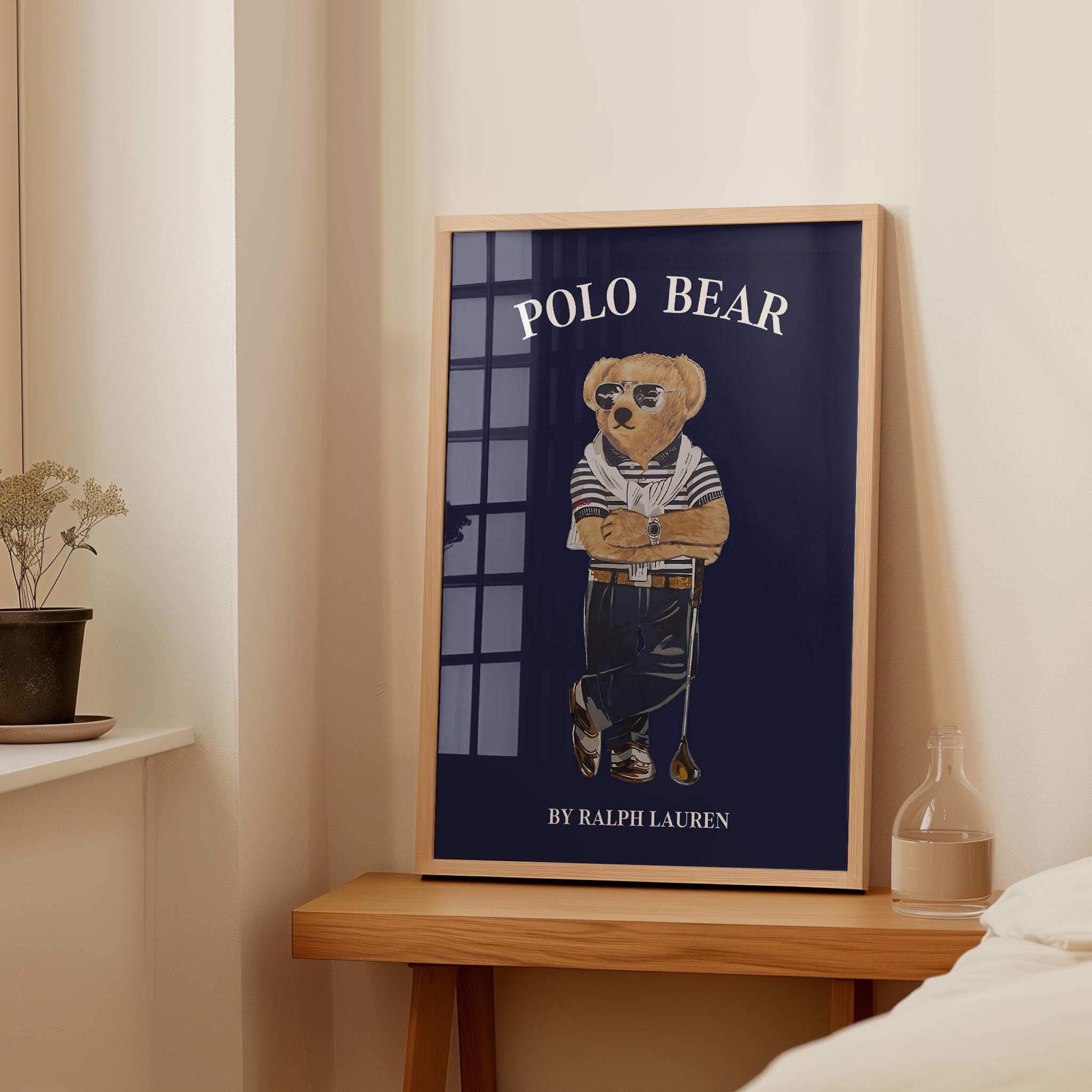 Polo Bear Golf Poster, Ralph Lauren Print, Blue Polo Bear Poster, Polo ...