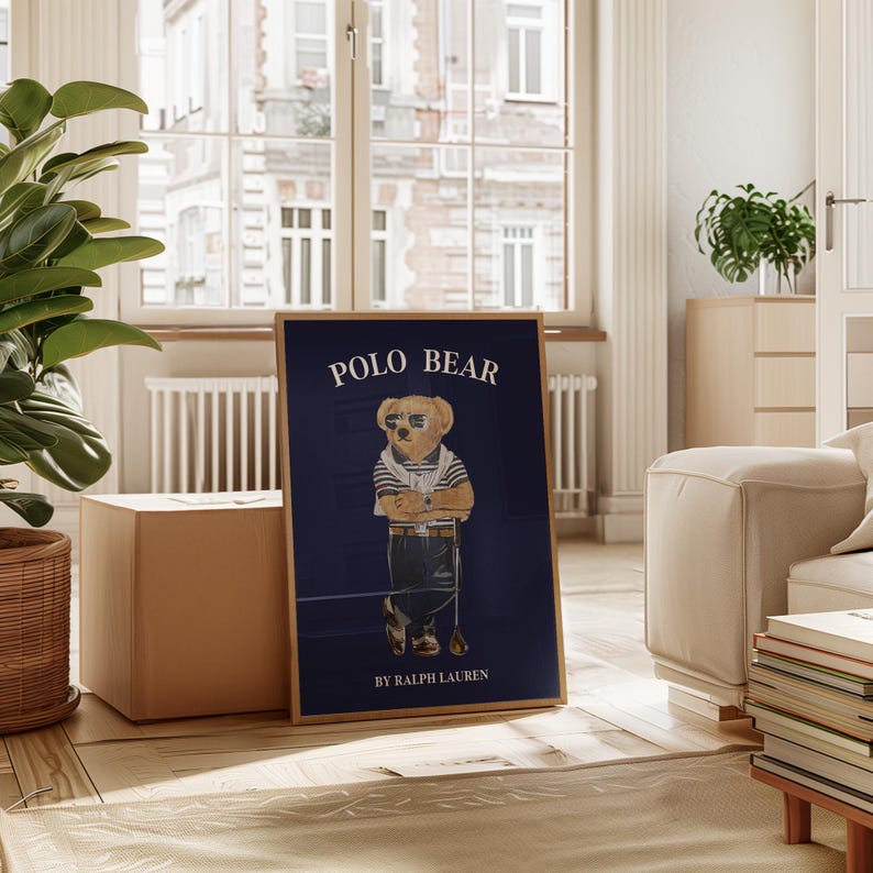 Polo Bear Golf Poster, Ralph Lauren Print, Blue Polo Bear Poster, Polo ...