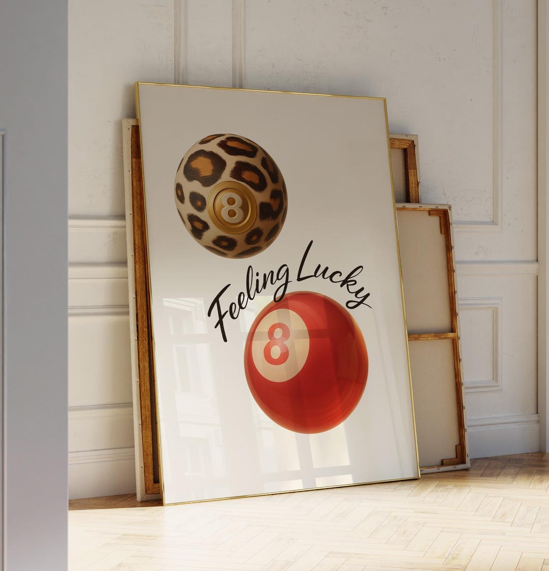 Leopard & Red 8 Ball Art Print, Retro Billiards Decor (digital Download ...