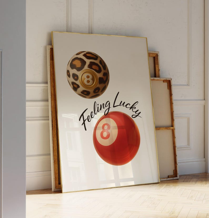Leopard & Red 8 Ball Art Print, Retro Billiards Decor (digital Download ...