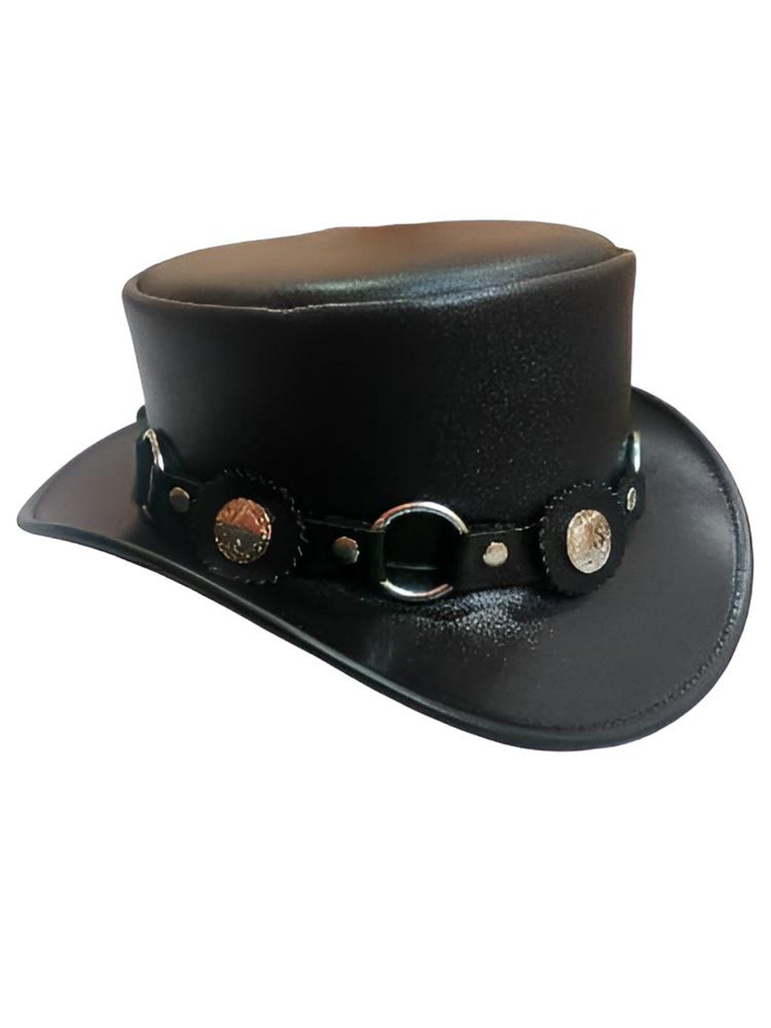 Steampunk Black Top Hat With 100% Real Leather Short Crown Hat/cap - Etsy