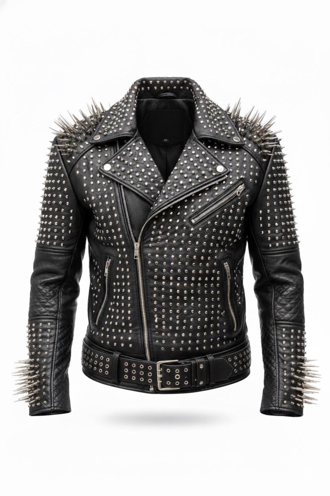 Men's Handmade Studded Spiked Leather Biker Jacket – Punk Rock Moto ...
