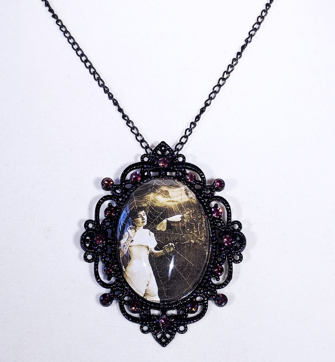 Black Goth Pendant Necklace, Antique Photo Pendant, Vintage Jewelry ...
