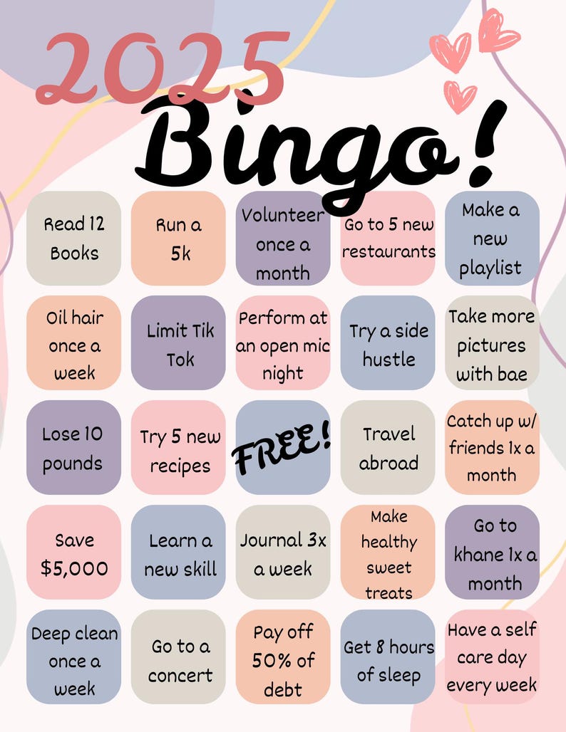 Vision Board Bingo: Track Your 2025 Wins - Canva Template - Etsy
