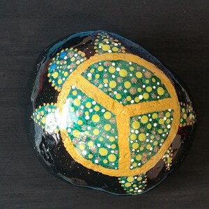 Handpainted Peace Sign Sea Turtle Dot Rock / Stone, Sealed W/ Resin ...