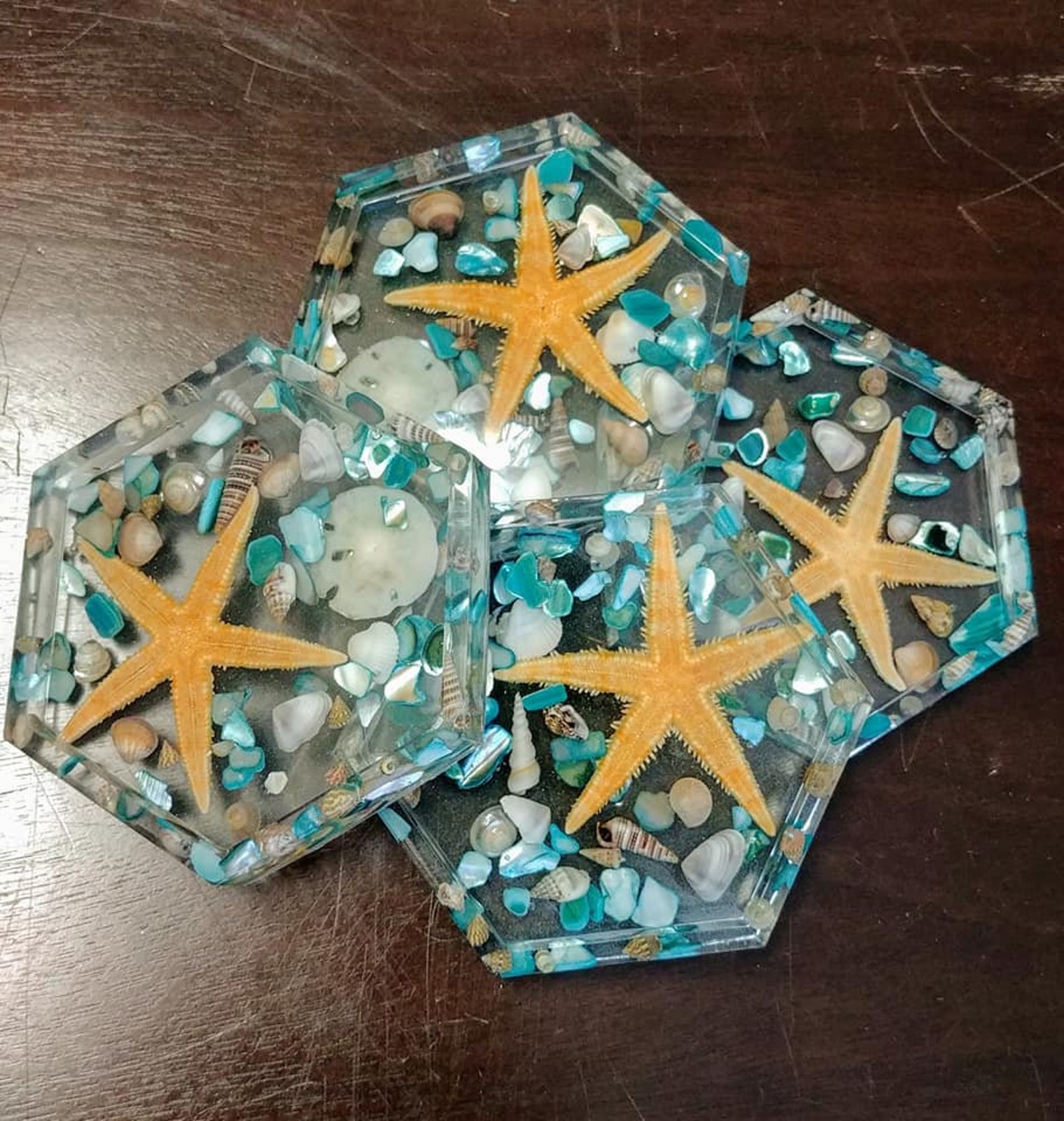 Eco-friendly Resin Seashell Coasters set of 4 W/ Mica | Etsy
