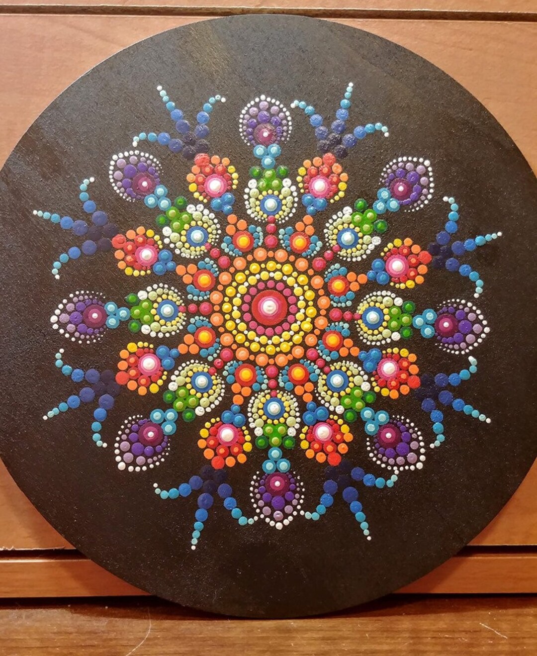 Handpainted Rainbow Dot Mandala Painting / Wall Art, Sealed W/ Resin ...