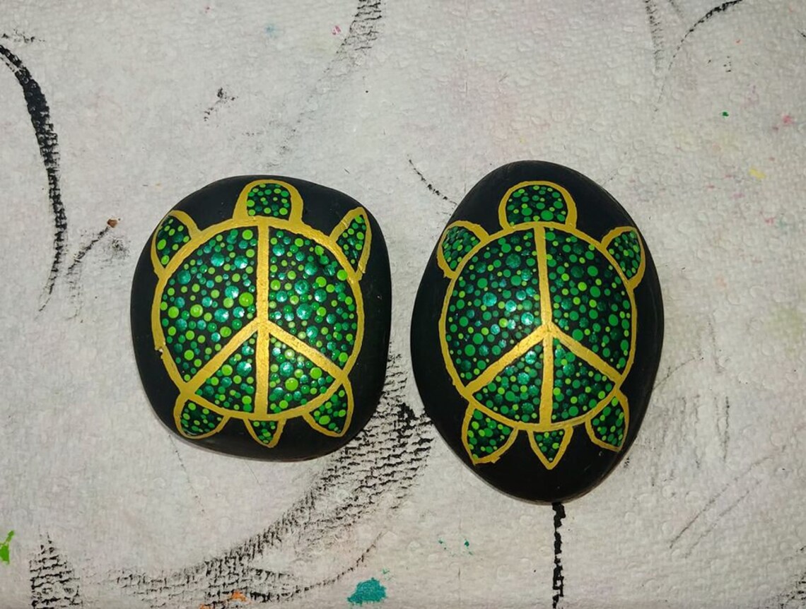 Handpainted Peace Sign Sea Turtle Dot Rock / Stone Sealed W/ - Etsy