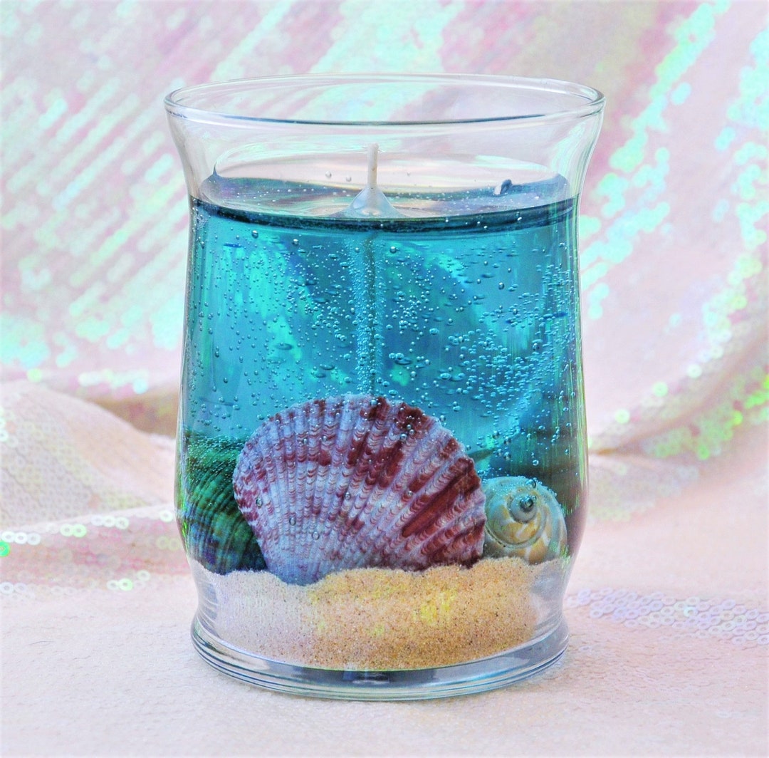 Scented, Seascape Gel Candle, Hurricane, Real Shells, Sand, Starfish ...