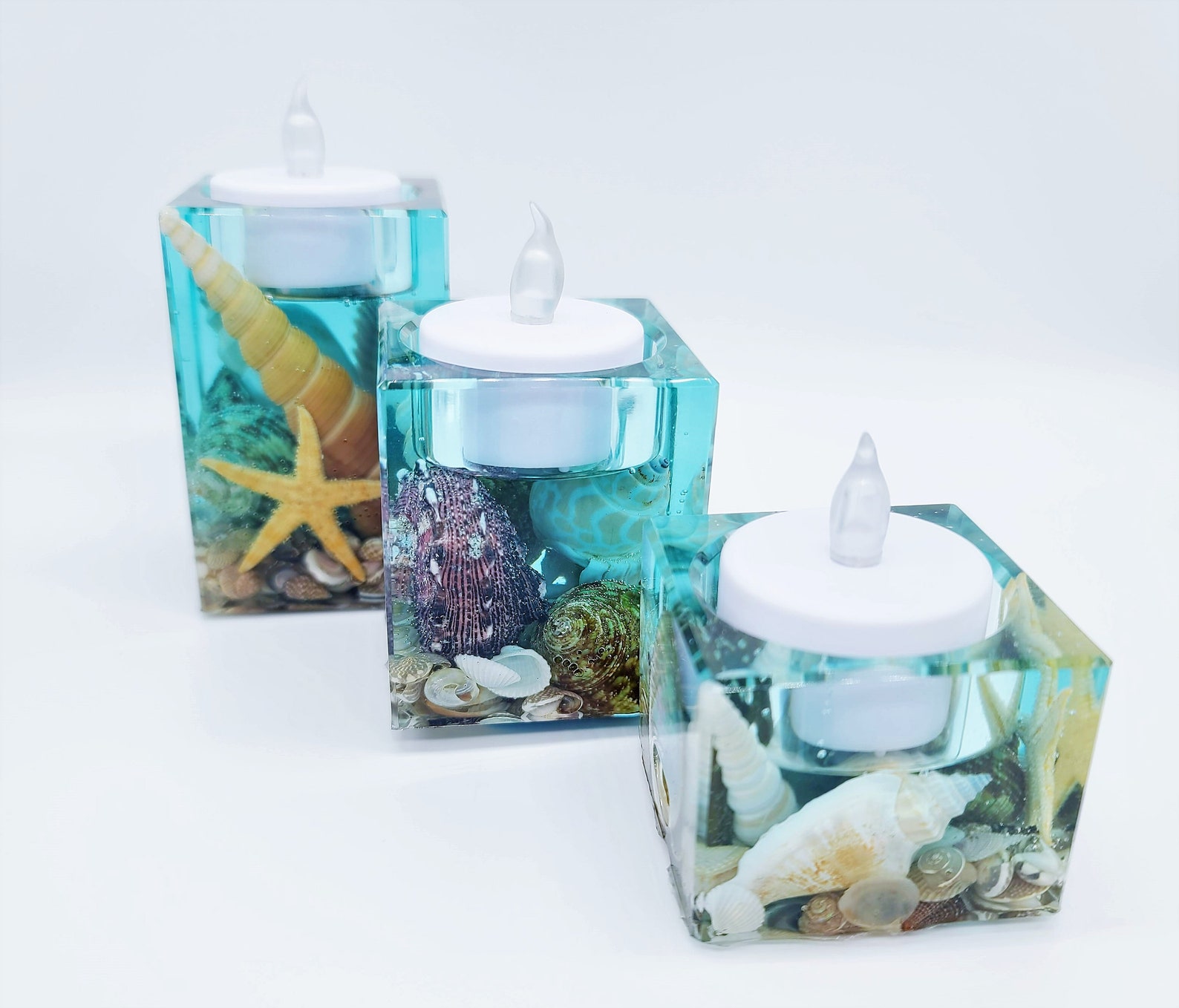 Ocean Themed Square Candle Holder Made With Eco-friendly Epoxy - Etsy