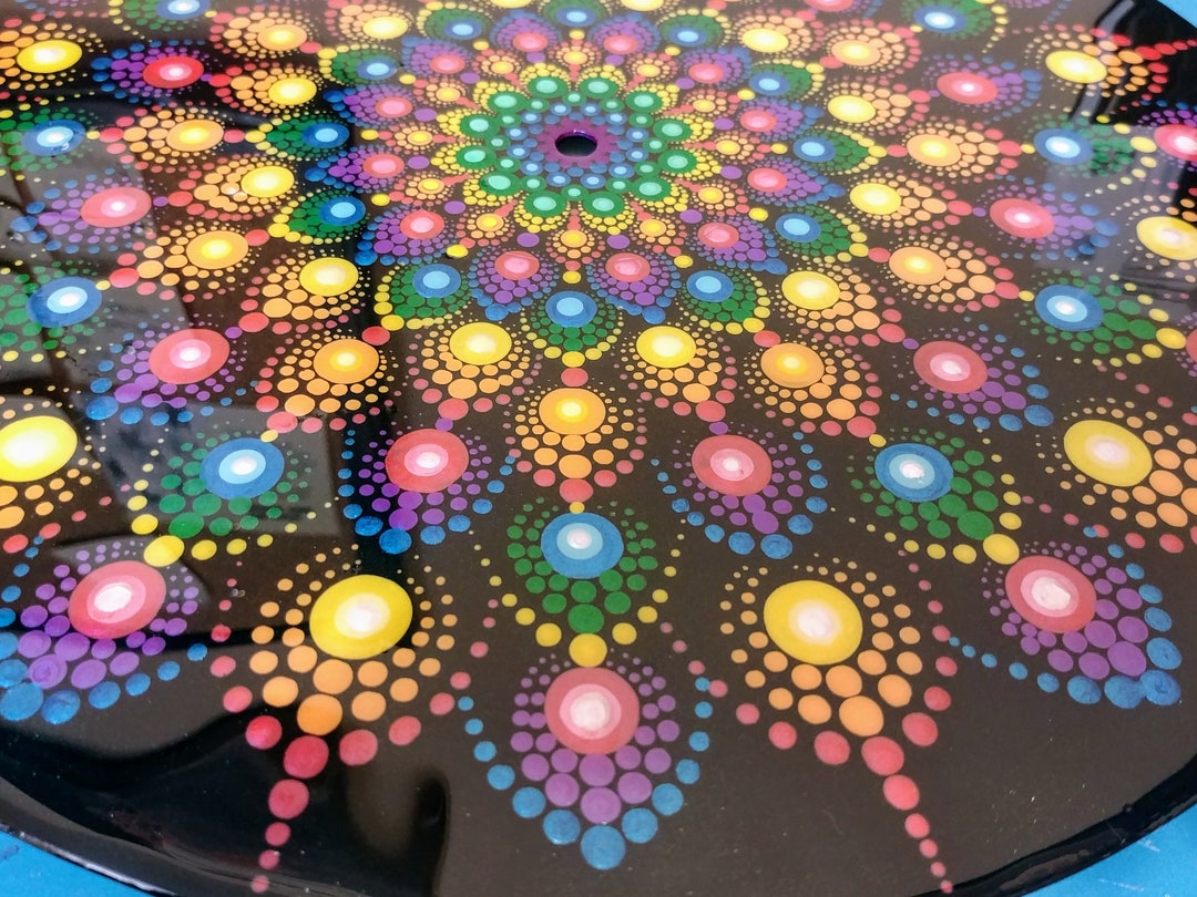 Handpainted Rainbow Dot Mandala Painting / Wall Art on 12" Vinyl Record ...