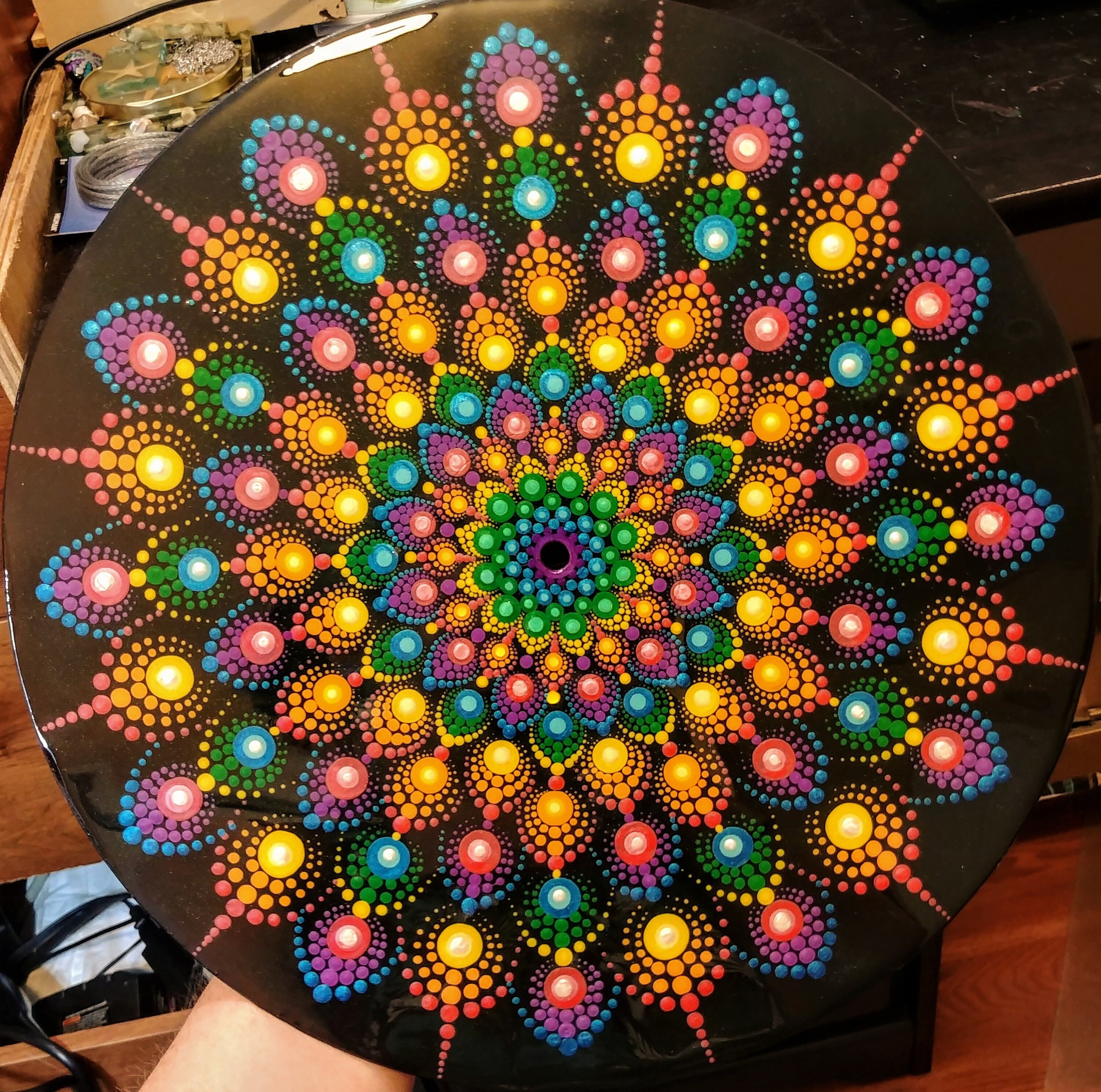 Dot Mandala Original Painting Acrylic Rainbow Dot Art Textured Mandala 