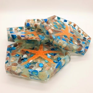 Eco-friendly Resin Seashell Coasters set of 4 W/ Mica | Etsy