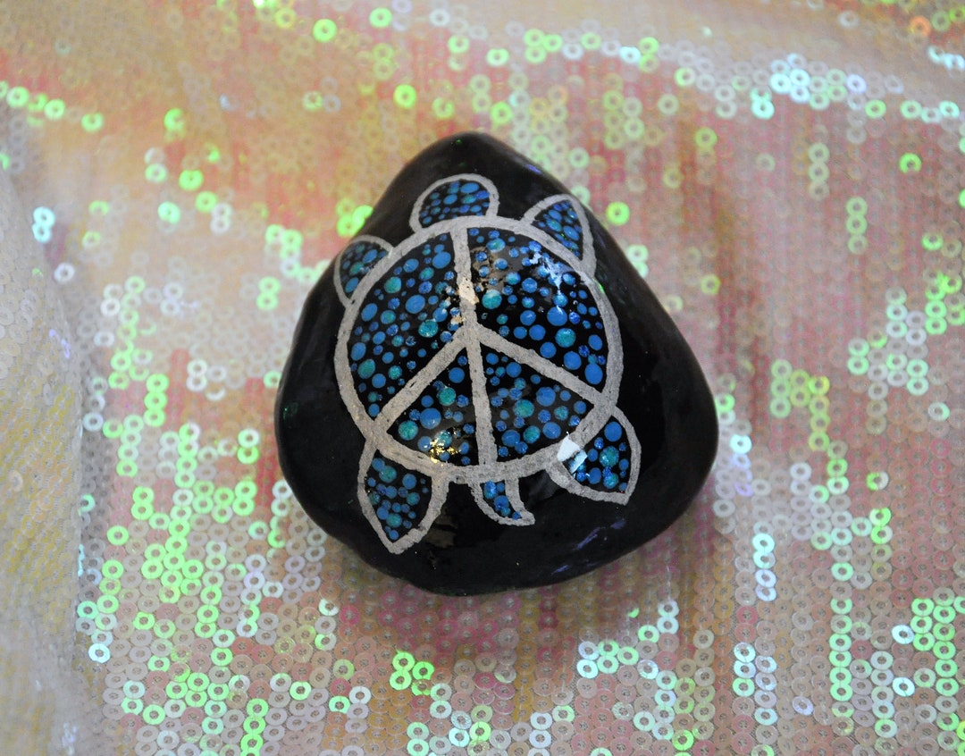 Handpainted Peace Sign Sea Turtle Dot Rock / Stone, Sealed W/ Resin ...