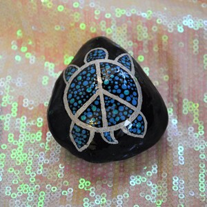 Handpainted Peace Sign Sea Turtle Dot Rock / Stone, Sealed W/ Resin ...