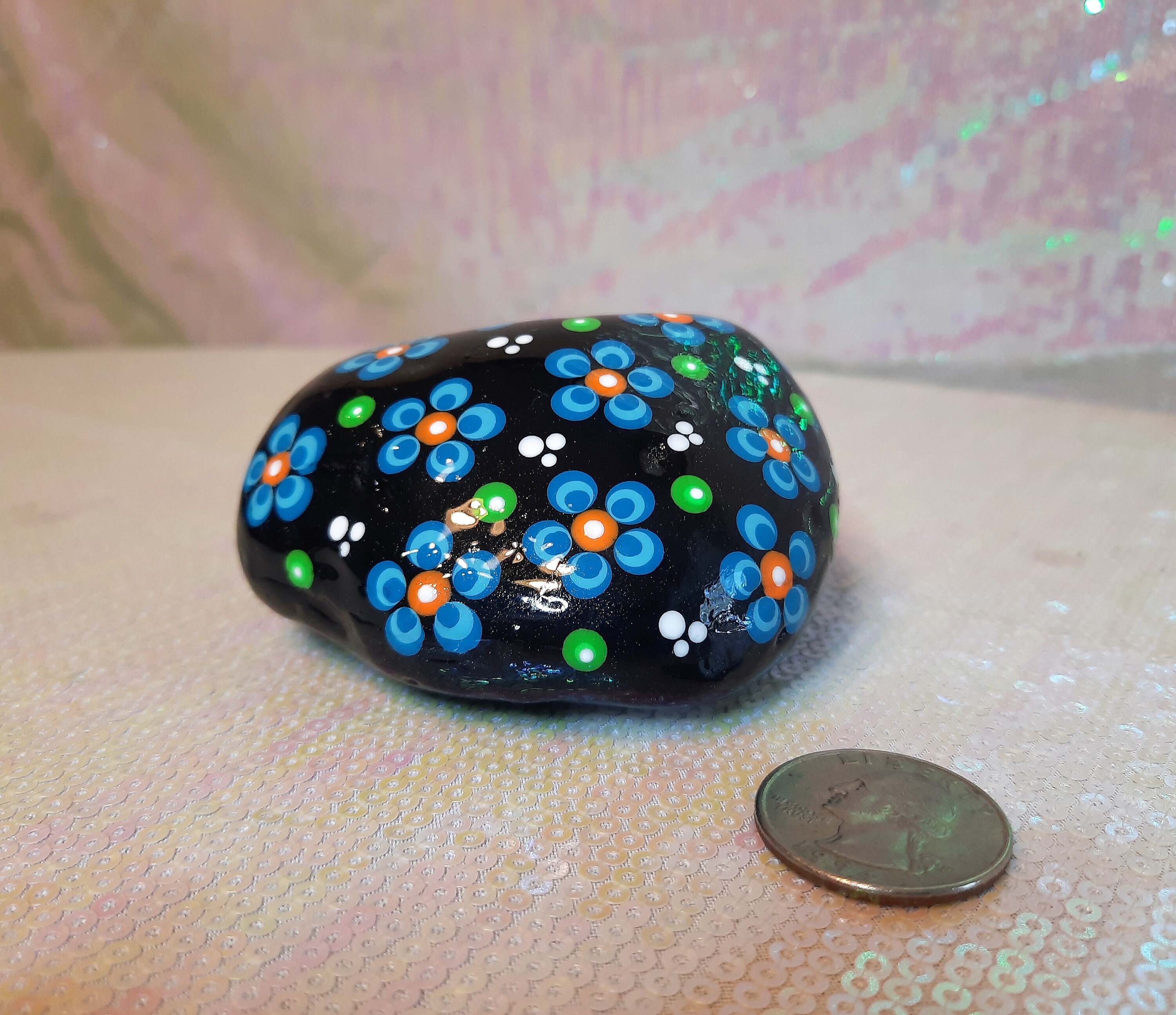 Blue Hand-painted Flower Garden Rock / Stone Sealed W/ Resin - Etsy