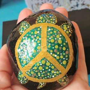 Handpainted Peace Sign Sea Turtle Dot Rock / Stone, Sealed W/ Resin ...
