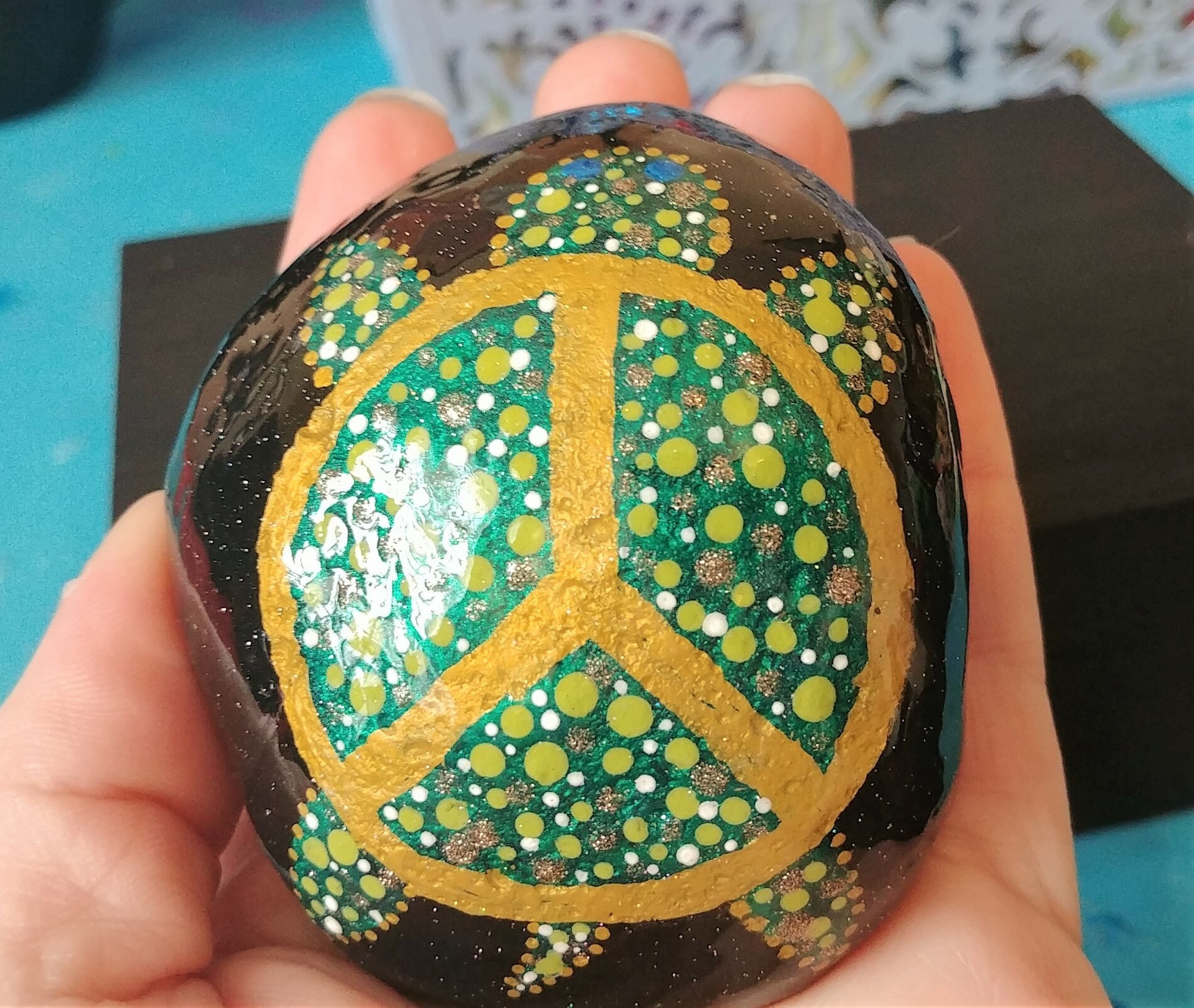 Handpainted Peace Sign Sea Turtle Dot Rock / Stone Sealed W/ - Etsy
