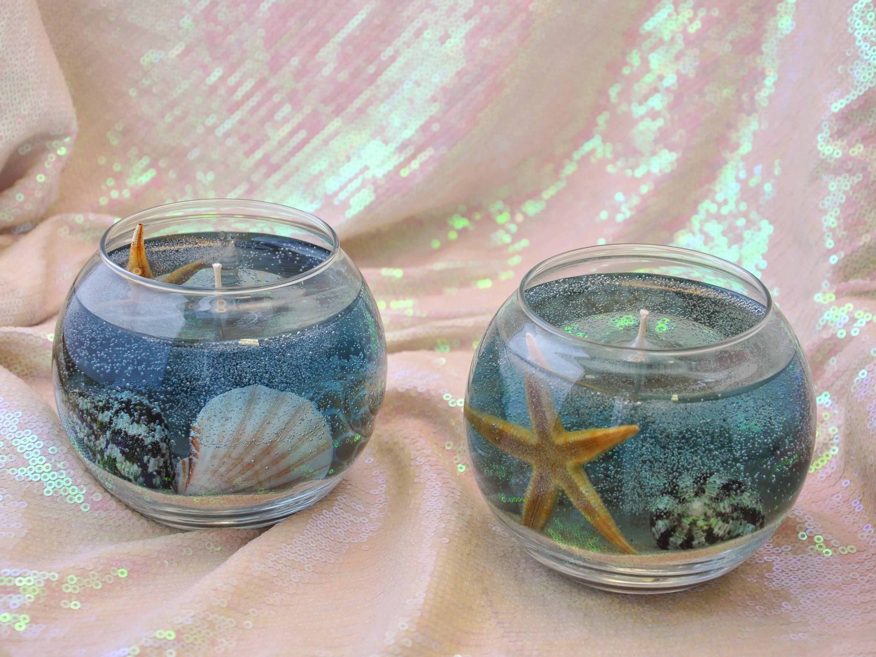 14 Oz. Scented Seascape Gel Candle, Small Round Fishbowl Shape, Real ...