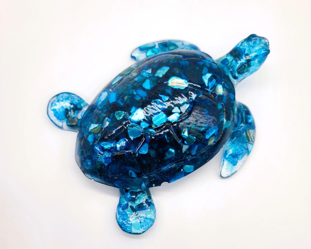 Eco-friendly 6" Epoxy Resin Sea Turtle, Made With Crushed Blue Sea ...