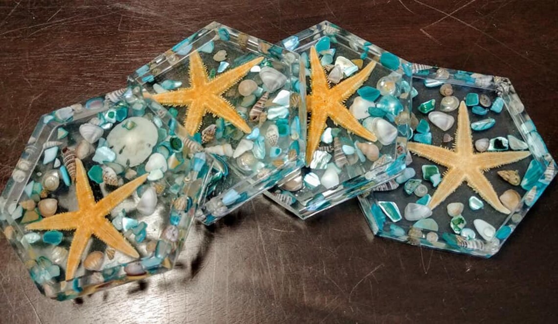 Eco-friendly Resin Seashell Coasters set of 4 W/ Mica | Etsy