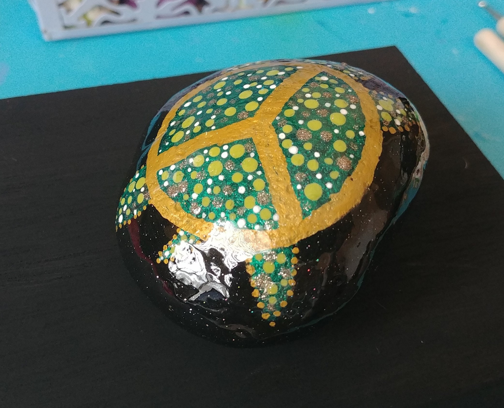 Handpainted Peace Sign Sea Turtle Dot Rock / Stone Sealed W/ - Etsy