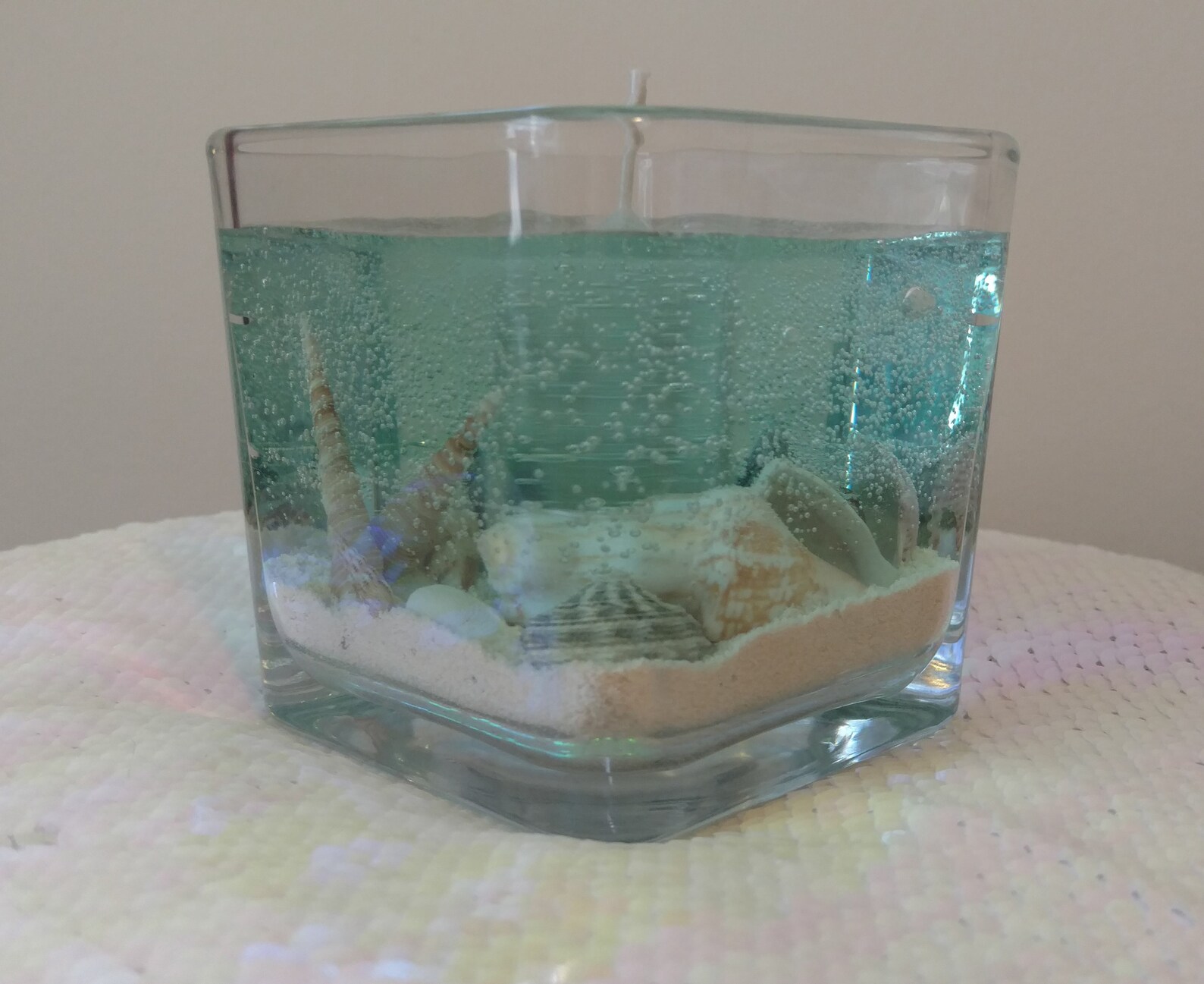 Scented, Seascape Gel Candle, Square, Real Shells, Sand, Starfish ...