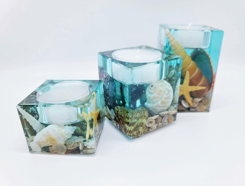 Ocean Themed Square Candle Holder Made With Eco-friendly Epoxy - Etsy