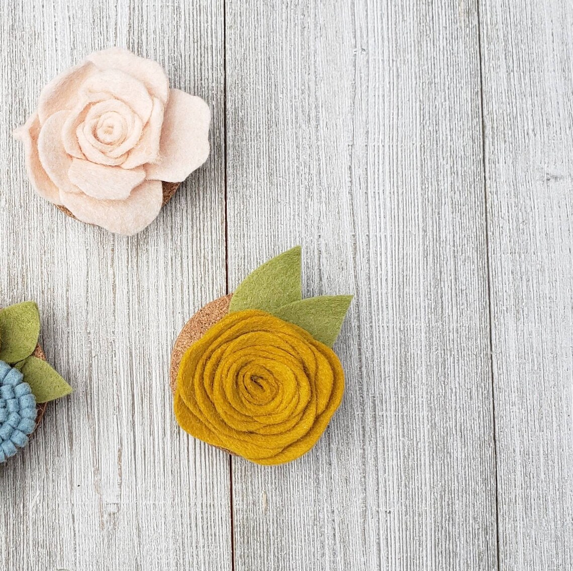 Set of 3 Refrigerator Magnets Wool Felt Magnets Flower | Etsy