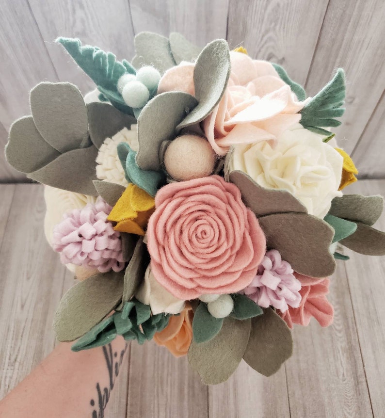 Large Wedding Bouquet, Wool Felt Floral Bouquet, Bridal Bouquet ...