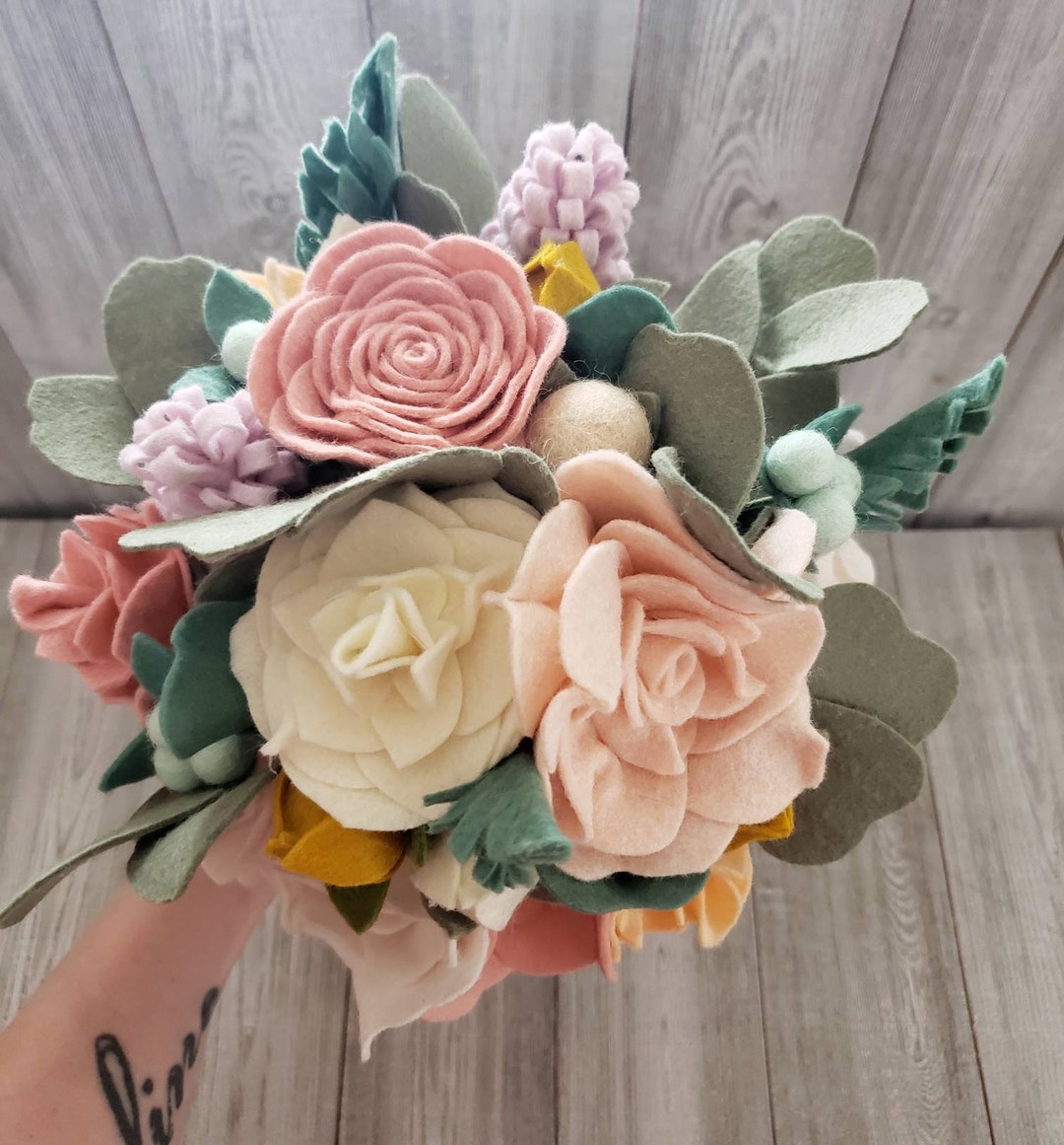 Large Wedding Bouquet, Wool Felt Floral Bouquet, Bridal Bouquet ...