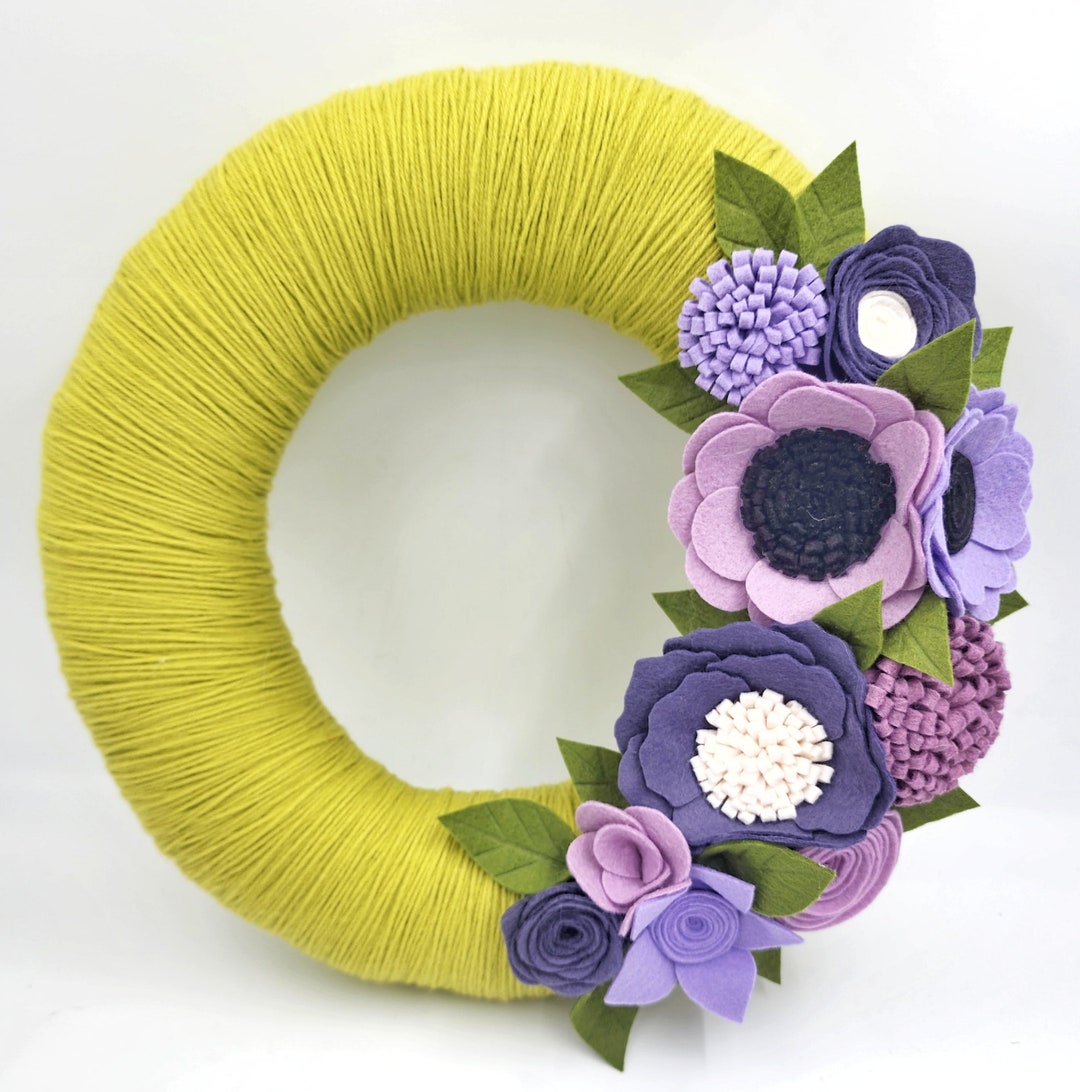 Bright Spring Wreath, Yarn Wreath, Yarn Wrapped Wreath, Wool Felt ...