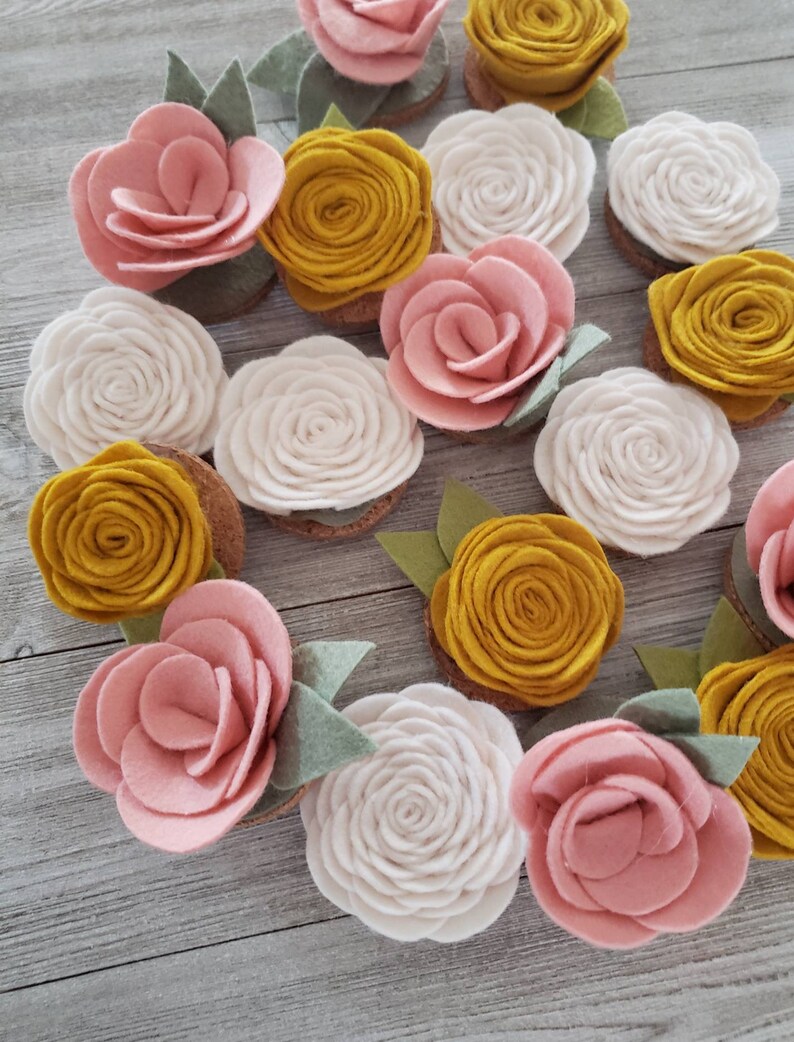 Set of 3 Refrigerator Magnets Wool Felt Magnets Flower | Etsy