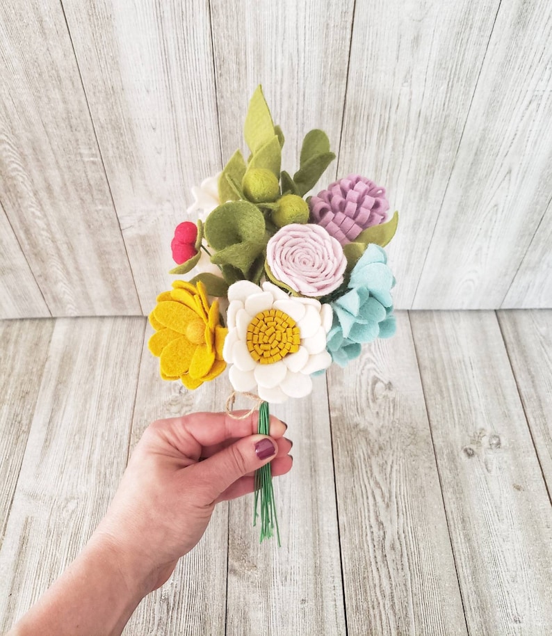 Small felt flower bouquet wildflower felt bouquet wildflower | Etsy