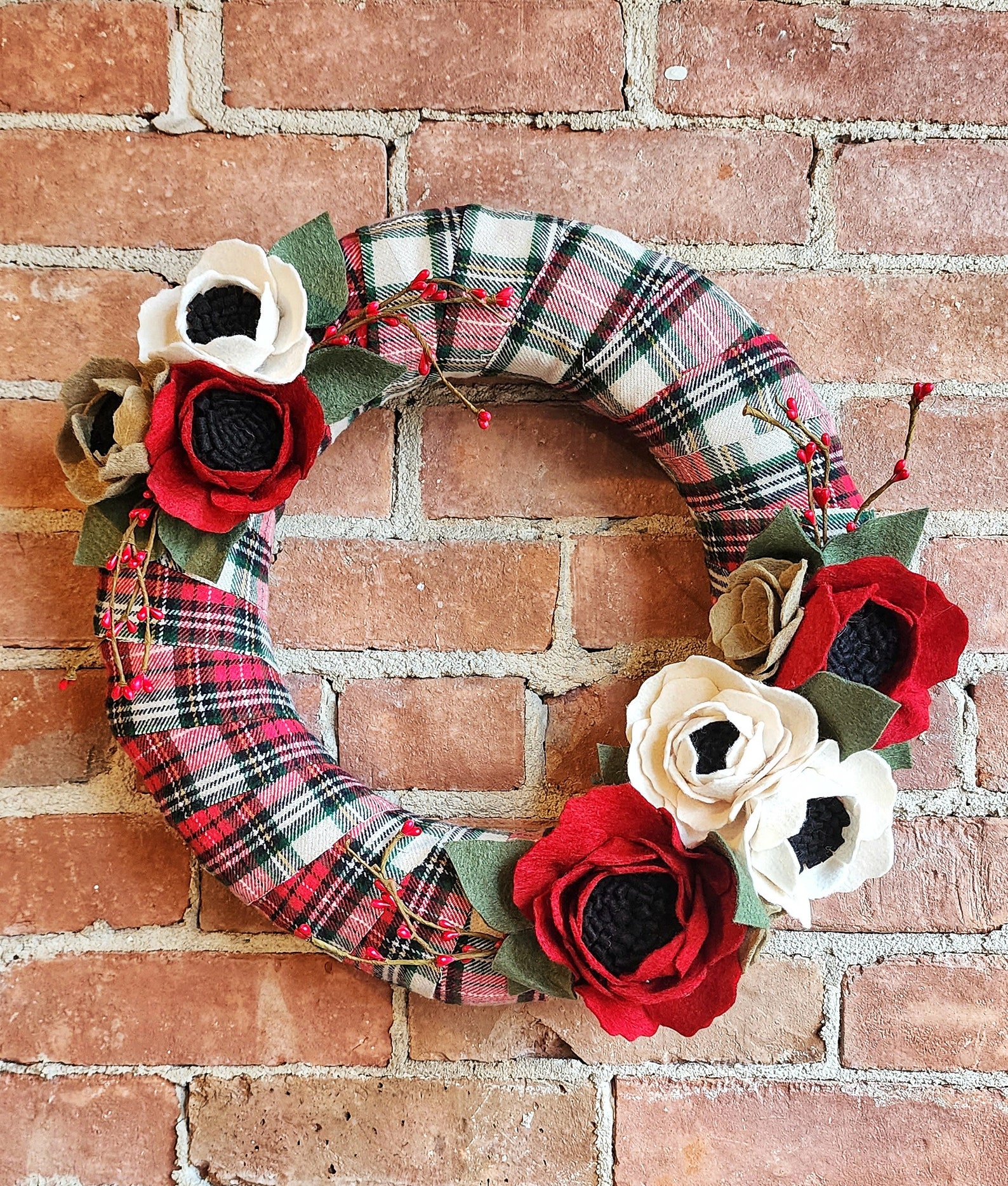 Christmas Wreath, Winter Wreath, Flannel, Flannel Wreath, Christmas ...