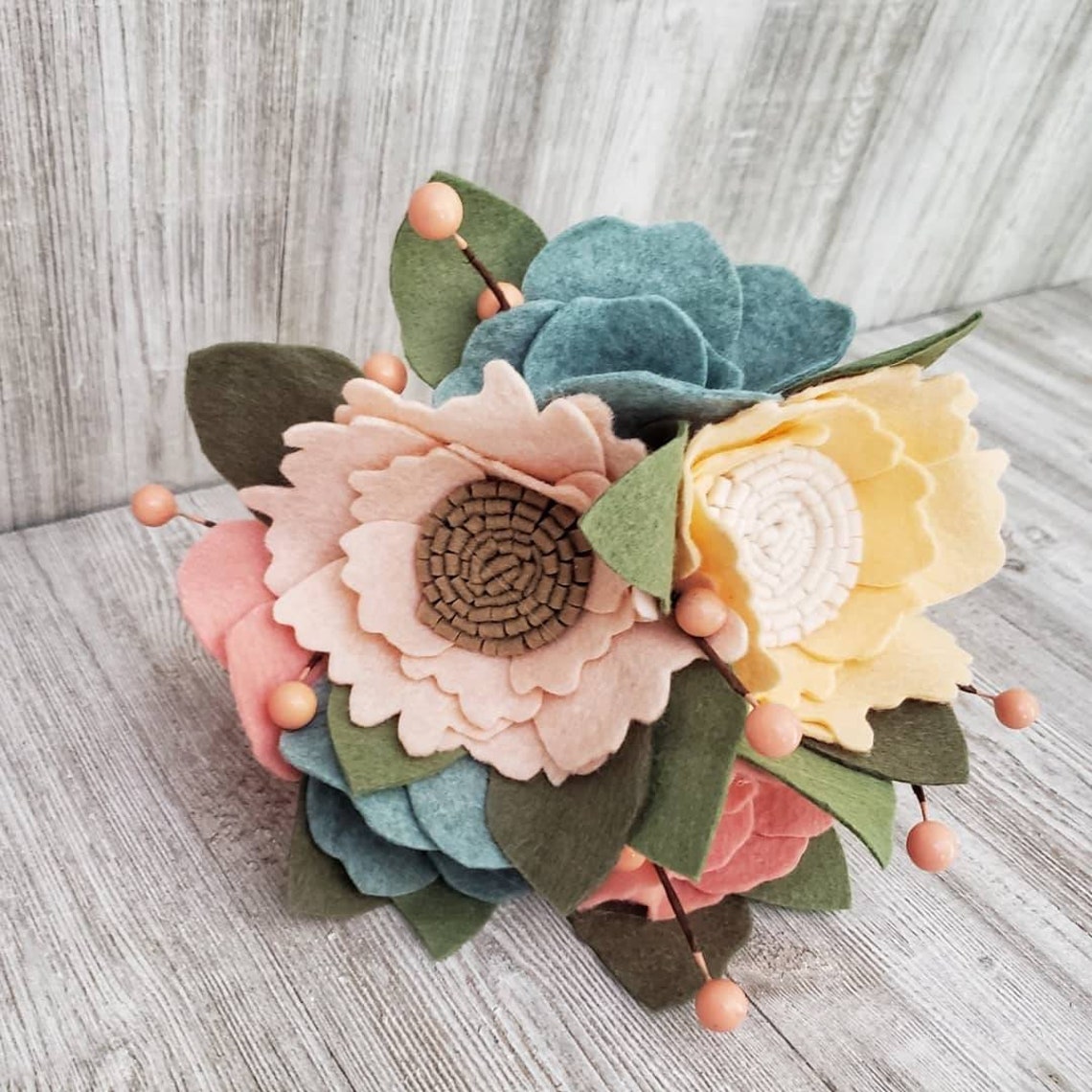 Felt Flower Bouquet Summer Wedding Bouquet Floral Stems - Etsy