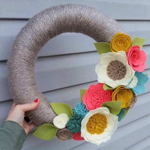 Spring Wreath Yarn Wreath Wildflower Wreath Year Round | Etsy