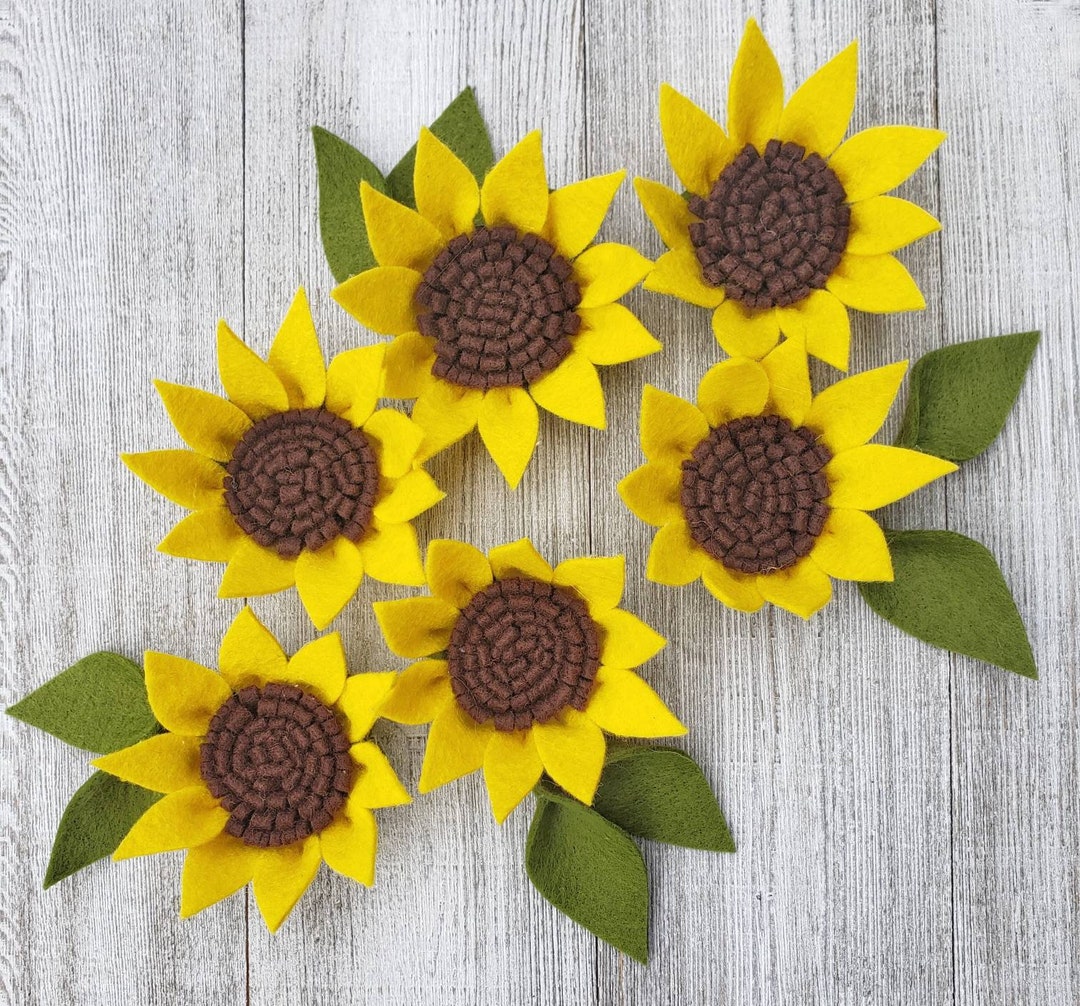 Set of 6 Small Sunflowers, Sunflower Embellishments, Wool Felt ...