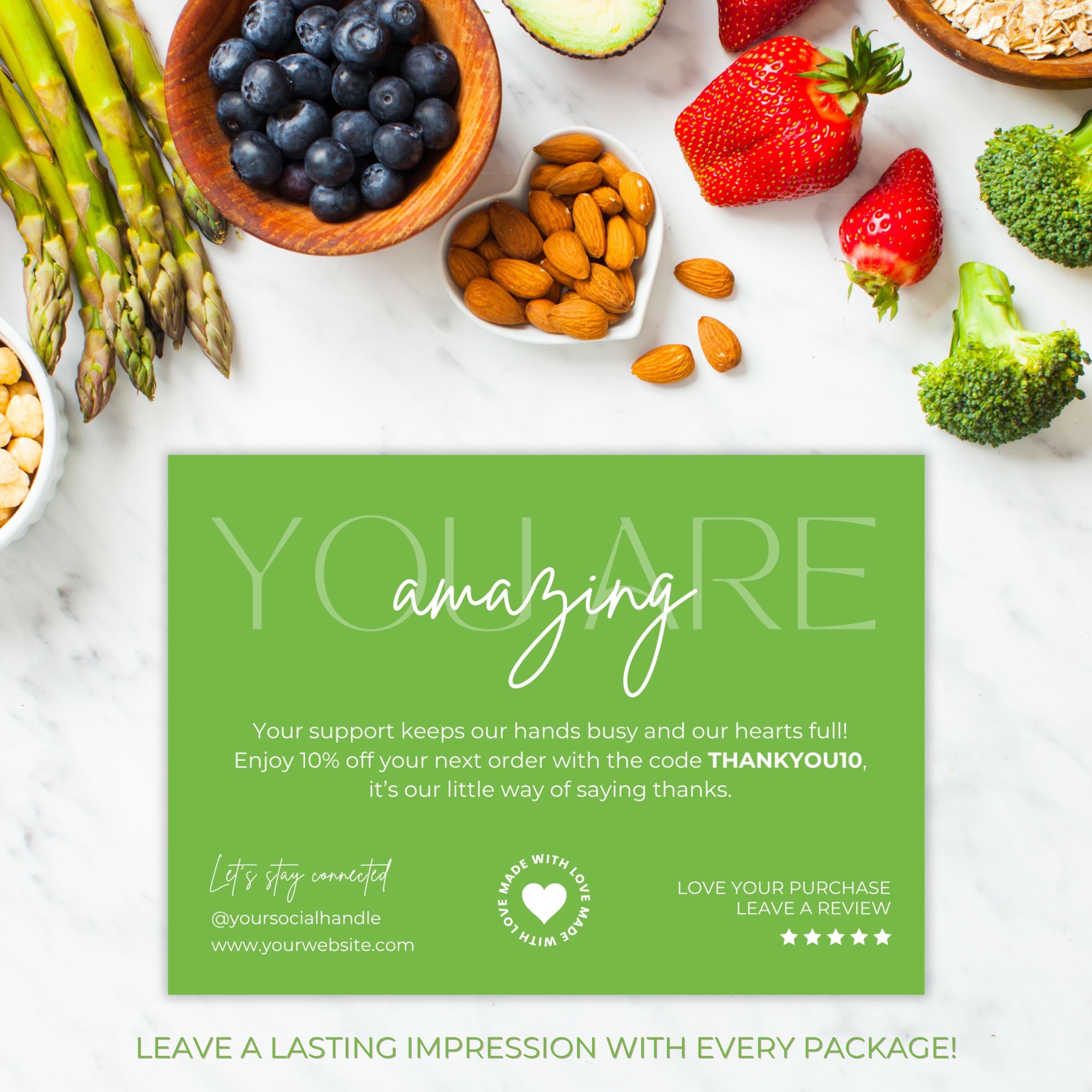 Green Restaurant Thank You Card Template, Editable Cafe Packaging ...