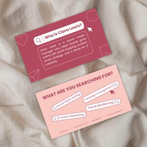 Social Media Interactive Pink Business Card Template, Canva Editable ...